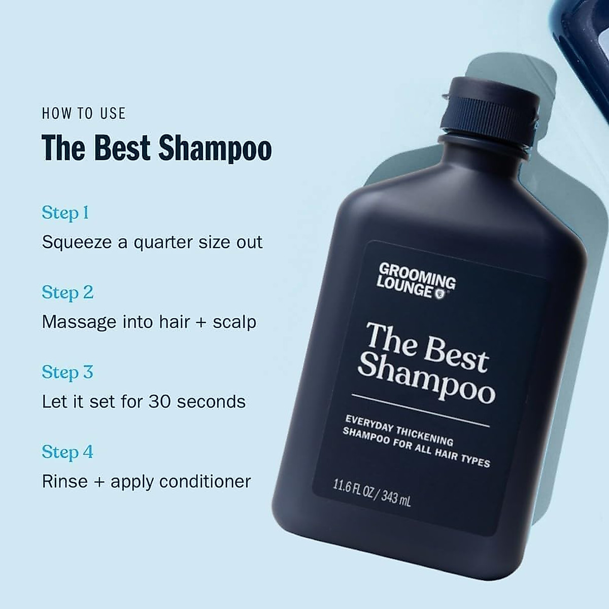 Grooming Lounge The Best Shampoo - Scalp Clarifying, Frizz Control Hair Wash for Men - Promotes Hair Length and Strength - Clean, Stimulating Peppermint Fragrance with Rosemary for Regrowth - 11.6 oz