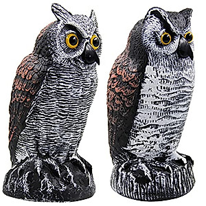 Hausse 2 Pack Fake Horned Owl Bird Scarecrow Decoy, Plastic Owl Bird Deterrents, Halloween Outdoor Decoration, Nature Enemy Pest Repellent for Outdoor Garden Yard