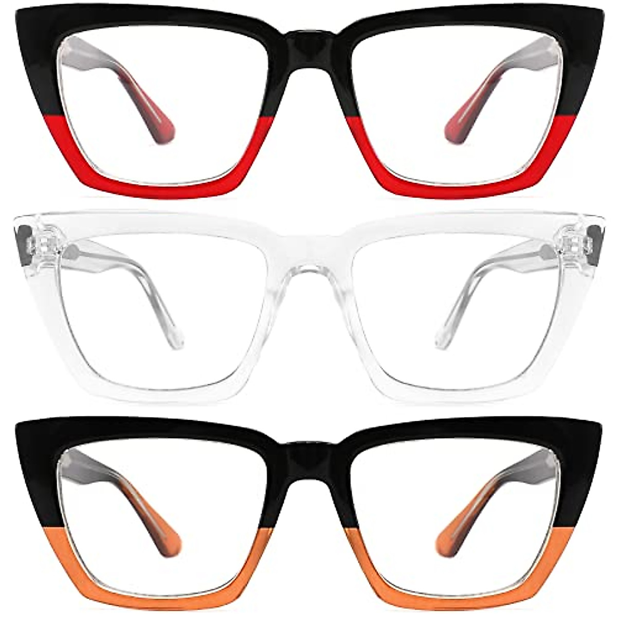 3 Pack Oprah Style Oversized Reading Glasses for Women, Blue Light Blocking Computer Readers, Anti UV Ray/Eye Strain/Glare Cat Eye Eyeglasses with Pouches