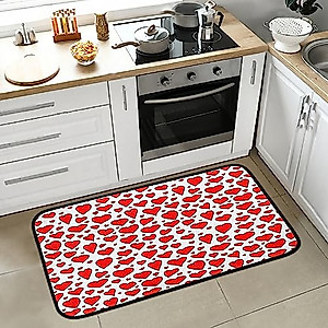 KOBLEN Red Love Heart Kitchen Rugs Non Slip Washable Absorbent Kitchen Mats 20x39 inch Cushioned Anti Fatigue Kitchen Floor Mats for in Front of Sink