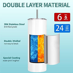 D·S 25 Pack Sublimation Tumblers Bulk 20 oz Skinny Straight Flat Bottom Blank Tumbler Cups with Individual Gift Boxed for Heat Transfer DIY Craft