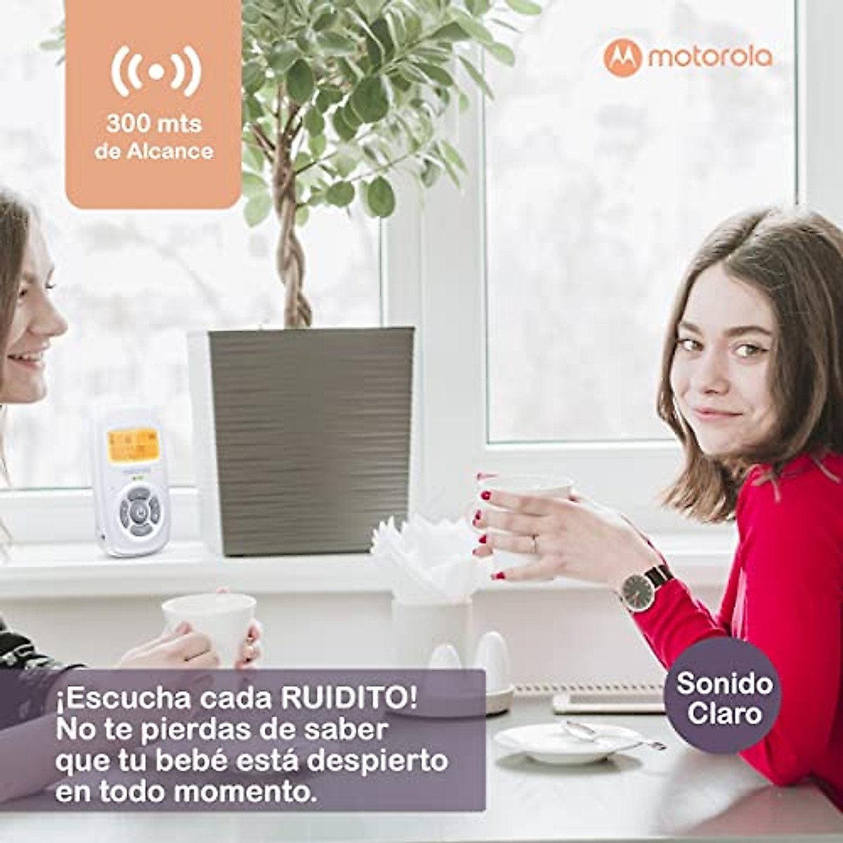 Motorola MBP24 Audio Baby Monitor with Room Temperature Display, High Sensitivity Microphone and Two-Way Talk, White