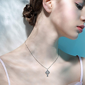 TRISHULA Celtic Cross Necklace for Women, 925 Sterling Silver Good Luck Clover Necklaces Irish Celtic Knot Cross Vintage Shamrock Celtic Jewelry Gift for Women Girls Teen