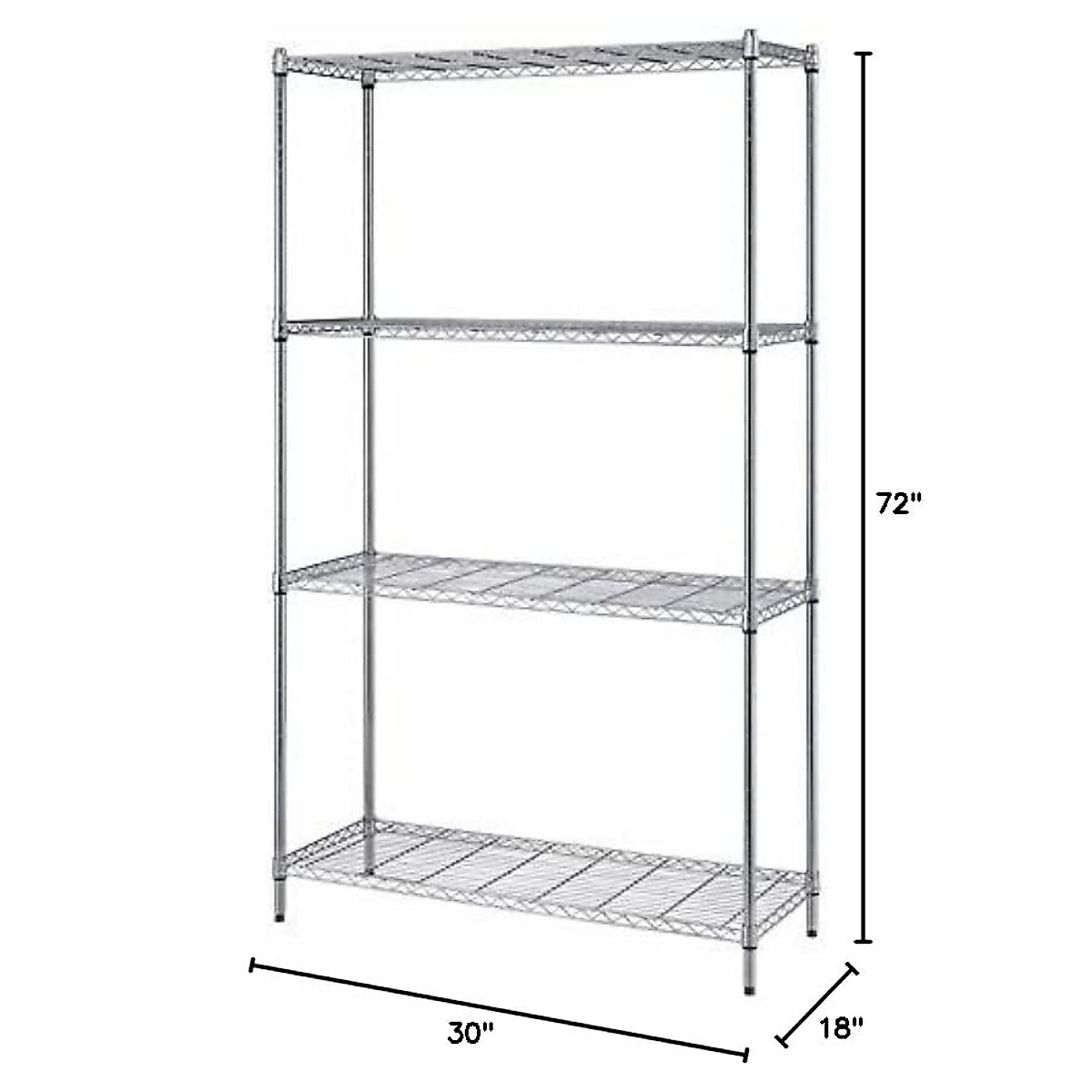 QUANTUM STORAGE SYSTEMS 4-Shelf Adjustable Wire Shelving Unit, 300 lb. Load Capacity per Shelf, 72 H x 30 W x 18 D, Chrome Finish