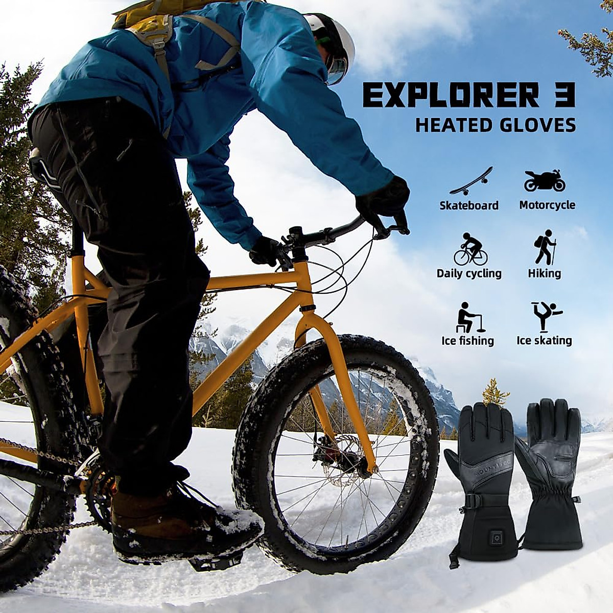 MOUNT TEC Explorer 3 Heated Motorcycle Gloves for Men & Women Winter Windproof Thermal Cycling Bike Gloves Heated Hand Warmer (Black, S)
