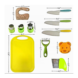 KETWOD Kids Knifes for Real Cooking, 11Piece Toddler Knife Set Includes Wooden Kid Safe Knife, Serrated Plastic Kids Knife Set,Crinkle Cutter, Cutting Board, Y Paring Knife。