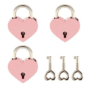 3 Pcs Small Metal Heart Shaped Padlock Mini Lock with Key for Jewelry Storage Box Diary Book,Pink