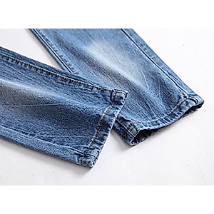 Enrica Men's Ripped Distressed Destroyed Straight Fit Washed Denim Jeans(405 Blue, 44)