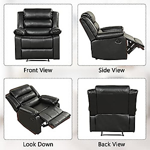 ANJ Manual Recliner Chair, Breathable PU Leather Reclining Chair, Extra Wide Recliners with Overstuffed Arm and Back, Single Sofa Chair for Living Room Bedroom(Black)