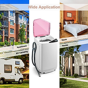 COSTWAY Portable Washing Machine, 7.7lbs Capacity Compact Laundry Washer and Spin Combo with 6 Programs, Built-in Barrel Light, Full-Automatic Washing Machine for Apartments Camping RVs Dorm, Pink