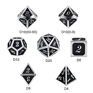 DNDND Color Changing Metal Dice Set, Temperature Sensitive DND Game Dice Set with Free Metal Tin for Dungeons and Dragons D&D Rolling Table Games (Silver Number with Black to Red)