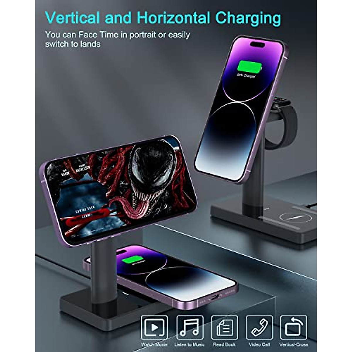 3 in1 Magnetic Wireless Charger Stand,2022 Upgraded Aluminum Alloy 20W Fast Wireless Charging Station Compatible with Magsafe Charger for iPhone 14/13/12 Pro/Pro Max/Mini/iWatch Series/AirPods Pro/3/2