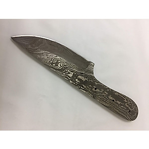 8 inches long hand forged Damascus steel straight back blank blade skinning knife with 3 pin hole. 3.5 inches cutting edge