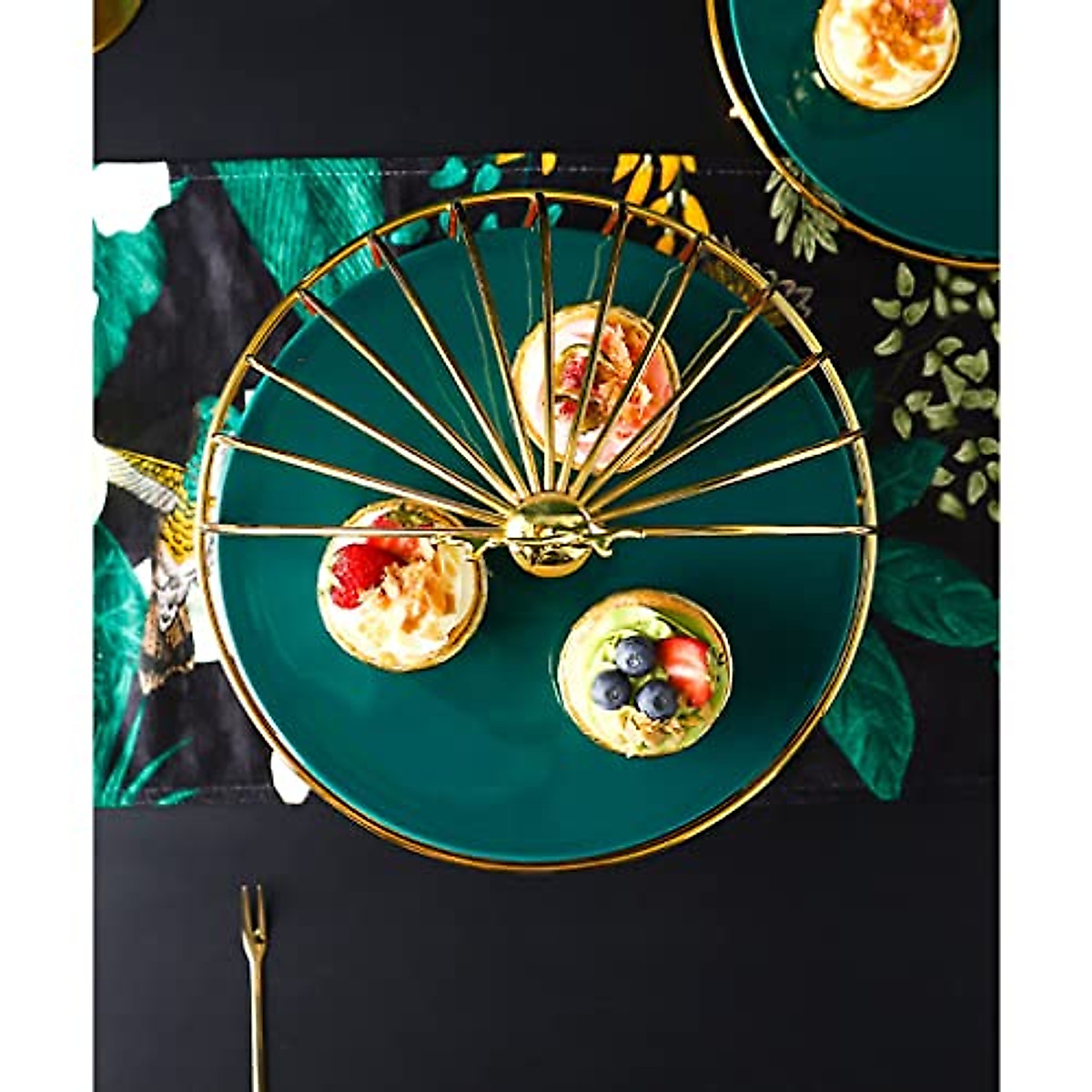 XENITE Dessert Bird Cage Cake Stand for Dessert Table Gold Metal Cosmetics Dessert Display Holder W/Ceramic Tray & Elk Top for Celebrations Home Decorations Fruit Plate