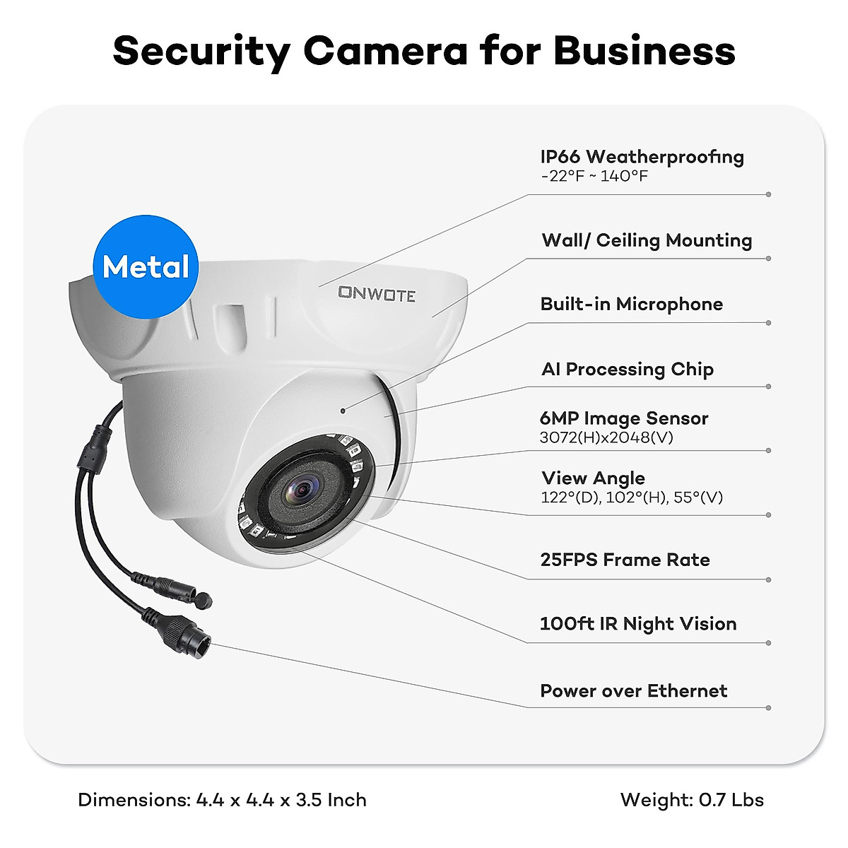 ONWOTE PoE Security Camera System 16 Channel, 12MP 4K 16CH Commercial NVR 4TB, 8X 6MP Outdoor 122° IP Cameras Wired, AI Detect Human Vehicle, 24/7 Video Audio Recording CCTV for Home Businesses