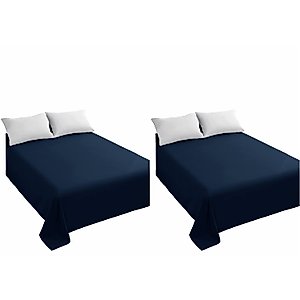 Sfoothome Bed Flat Sheets - Ultra Soft and Wrinkle, Fade, Stain Resistant Top Sheet 2 Pieces, Twin Size, Navy Blue