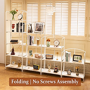 Crofy No Assembly Folding Bookshelf for Living Room, 4 Tier White Collapsible Book Shelf for Home Office, Portable Bookcase Storage Organizer
