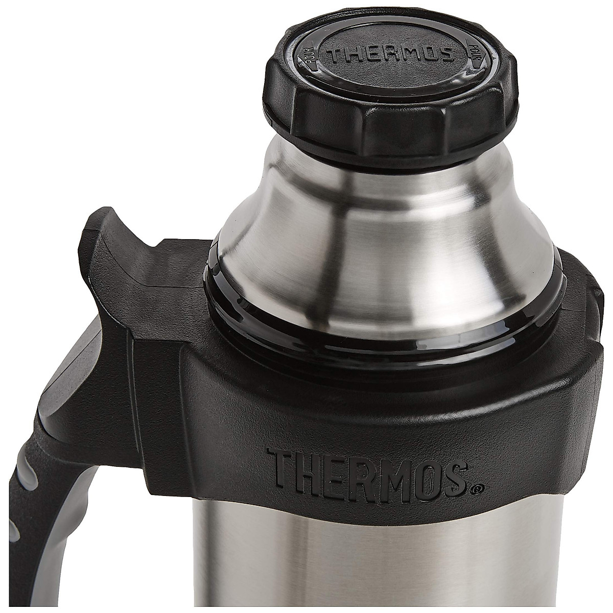 Thermos The Rock Vacuum Insulated 1 Liter Beverage Bottle, stainless steel/black, 1.1 quart (2510TRI2)