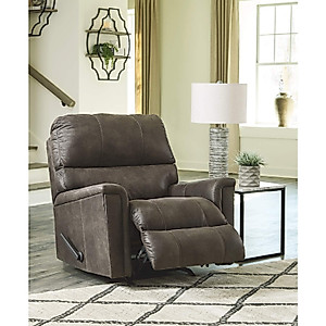 Signature Design by Ashley Navi Traditional Faux Leather Manual Rocker Recliner, Gray