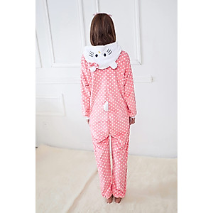 Hydrobreak Adult Onesie Pajamas Halloween Christmas Animal Costume Cosplay Unisex Flannel Sleepwear for Men Women Cat A S