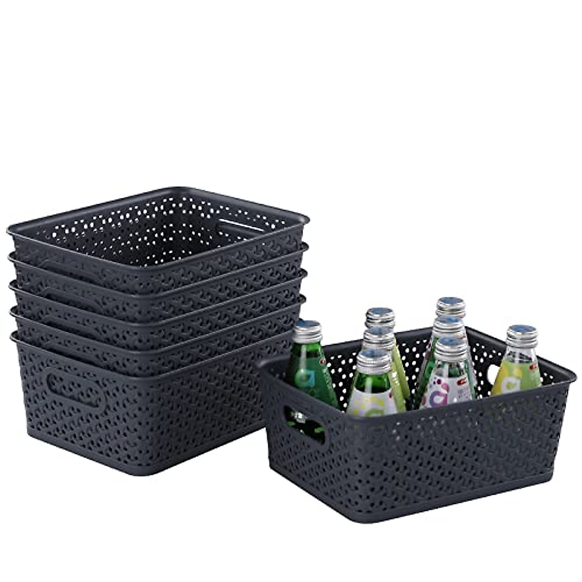 Cand 6 Pack Organizing Baskets Bin For Multiuse, Grey Plastic Woven Baskets