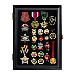 ARRAWIS Pin Display Case 11"x15" Solid Wood Pin Collection Display Shadow Box with UV Protection Acrylic Glass Door for Military Badges, Medals, Pin Enthusiast Collectibles (Black)