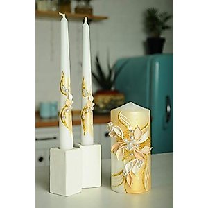 Magik Life Unity Candle Set for Wedding - Wedding Accessories for Reception and Ceremony - Candle Sets - 6 Inch Pillar and 2 10 Inch Tapers - Decorative Pillars Gold