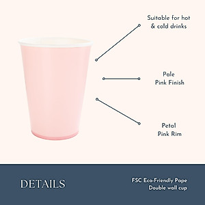 Bonjour Fete Light Pink Premium Paper Party Cups, | Disposable Cups For Baby Shower, Princess Theme, Bridal Shower, Happy Birthday Decorations | Party Supplies Decorations, Pack Of 8, 12oz