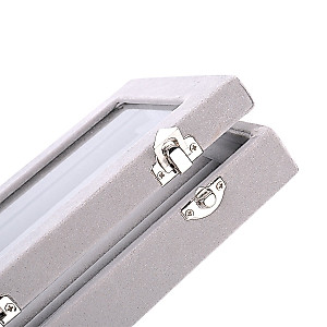 Ivosmart 7 Slots Velvet Glass Ring Jewelery Display Storage Box Tray Case Holder Earring Organizer Stand Grey