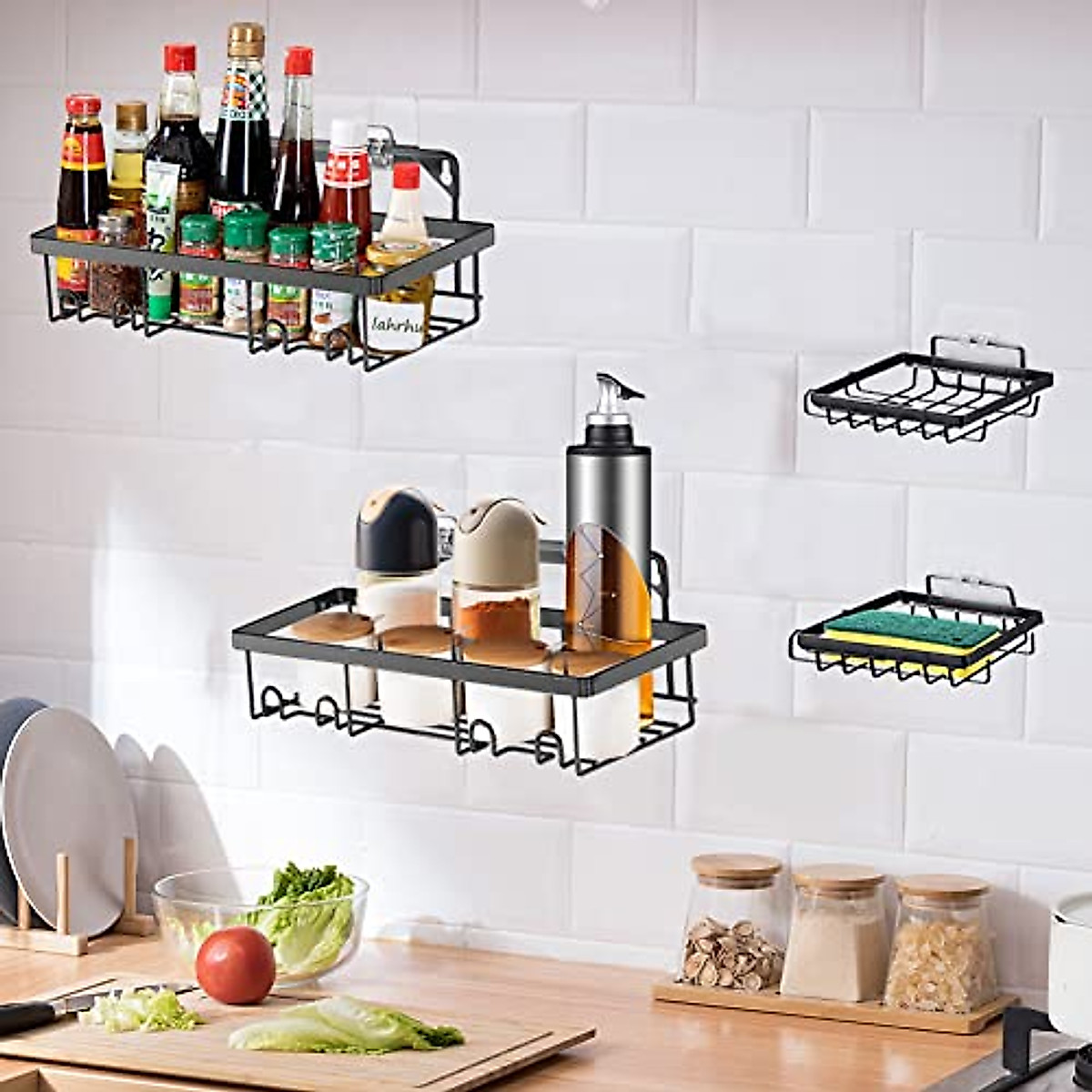 MOGLOR 4 Pack Shower Caddy Shelf Organizer Rack,Adhesive Shower Caddy Basket Shelf with Soap Holder for Inside Shower,No Drilling Rustproof Wall Mount Shower Storage Accessories for Bathroom, Kitchen