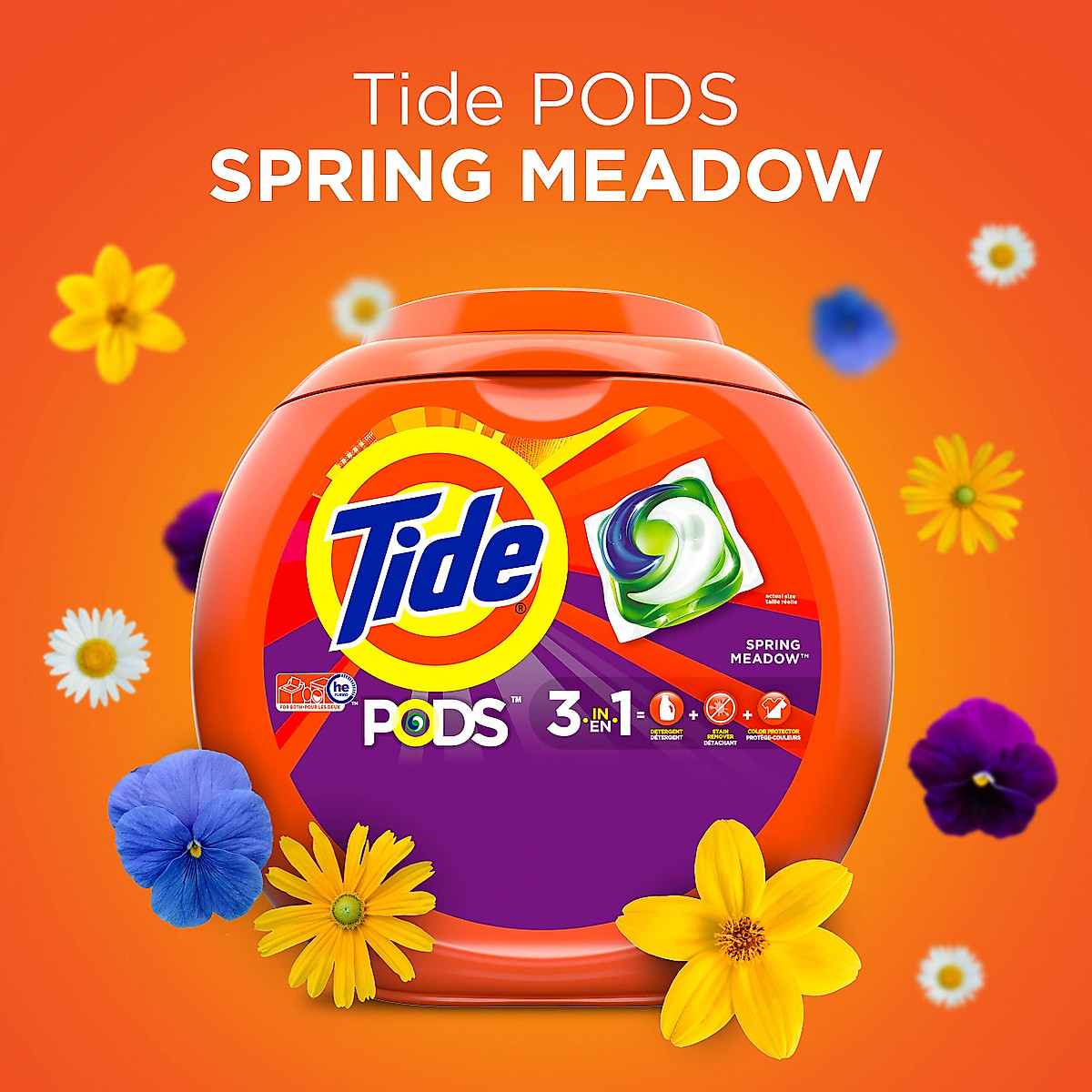 Tide PODS Laundry Detergent Soap PODS, High Efficiency (HE), Spring Meadow Scent, 96 Count