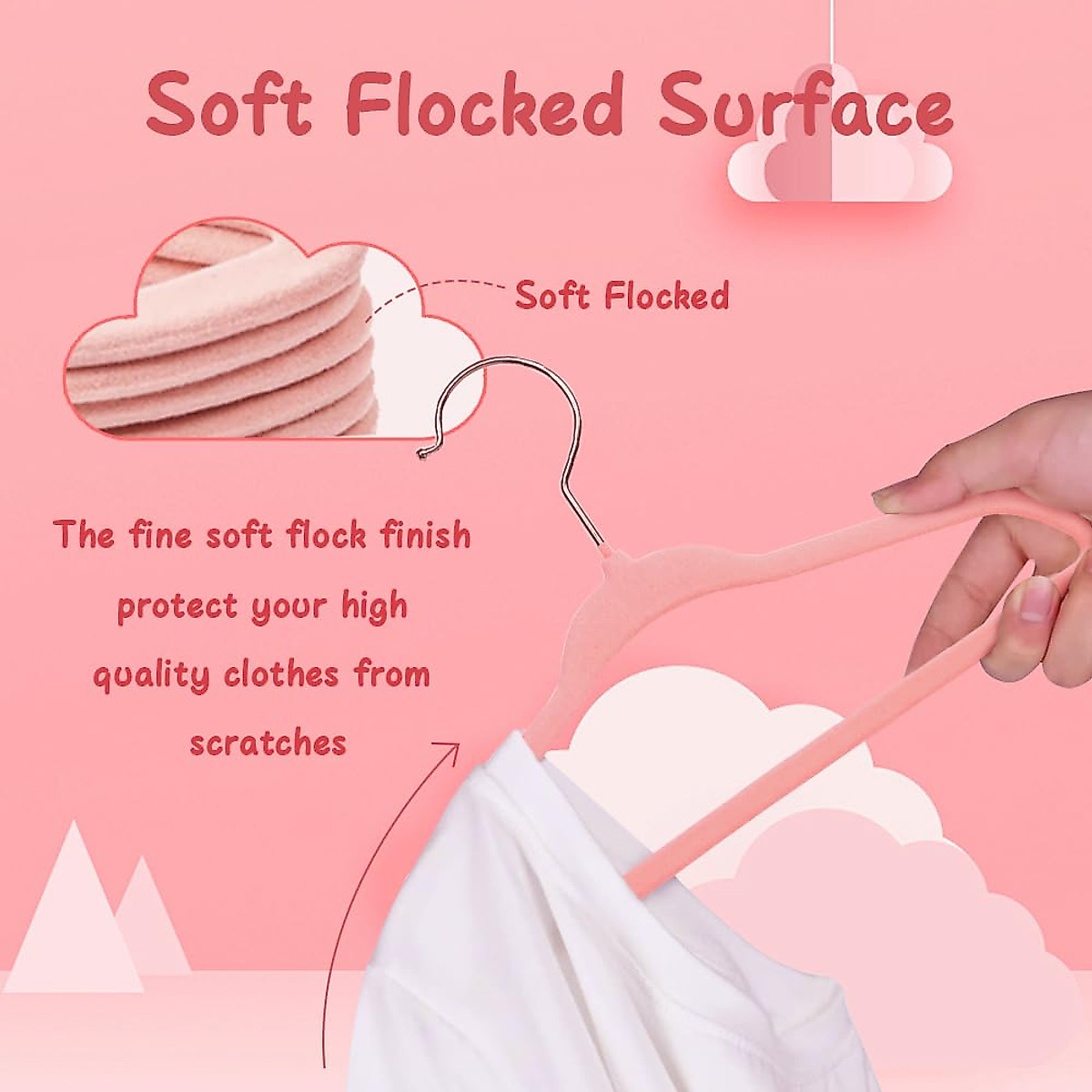 Stormix Kids Hangers 32 Pack, Kids Clothes Hangers Non-Slip, Children Velvet Hangers with Shoulder Notches for Closet Pink