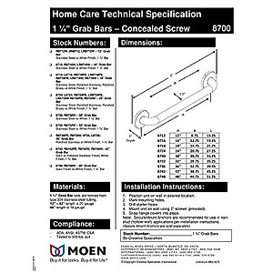 Moen Stainless Steel Wall Mounted 24-Inch Bathroom Grab Bar for Shower, Heavy Duty Hand Handle for Elderly or Handicapped with Concealed Screws, 8724
