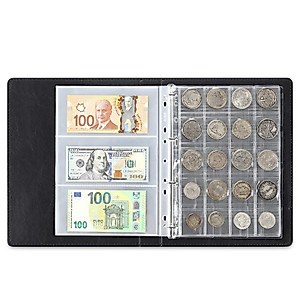 MUDOR Empty Premium PU Classic Binder, 4 Ring Binder Albums Stockbook for Stamps, Documents, Coins, Bank Notes(Black)