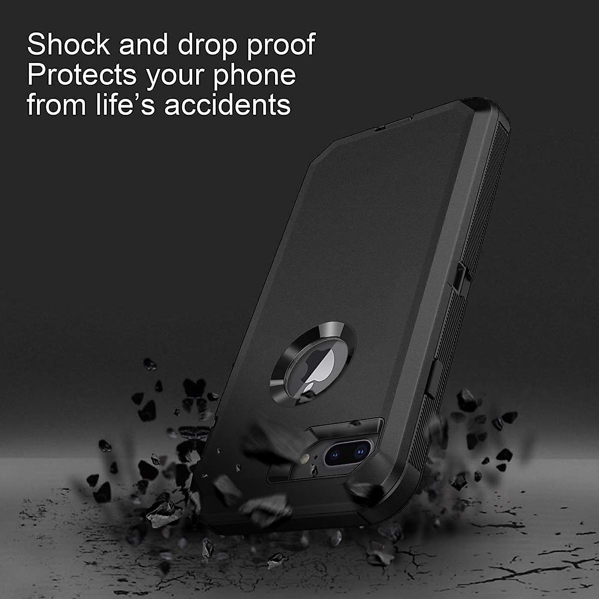 I-HONVA for iPhone 8 Plus Case, iPhone 7 Plus Case Built-in Screen Protector Shockproof 3-Layer Full Body Protection Rugged Heavy Duty Cover Case for Apple iPhone 8 Plus/7 Plus, Black
