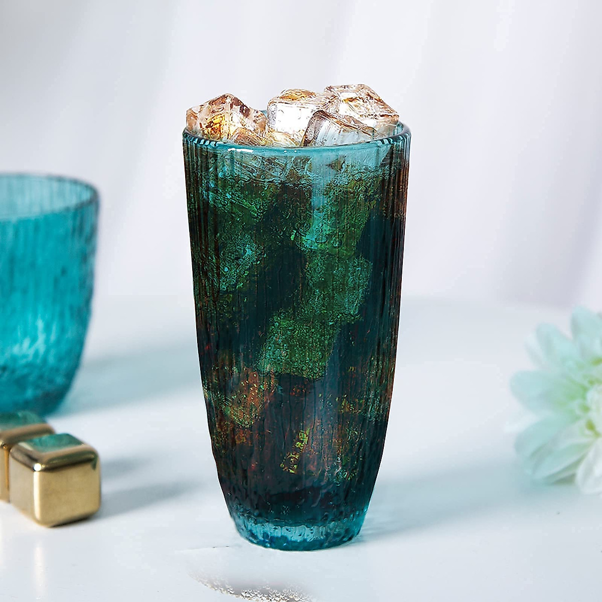 Amzcku Drinking Glasses Set of 8 | 4 Highball (12 oz.) And 4 Rocks Glass(10 oz.) | Glassware Kitchen family Lensed for Water, Beer，Wine，Milk，Juice and Cocktails.