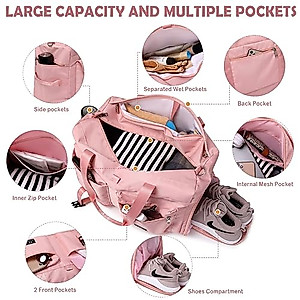 MYHOZEE Travel Duffle Bag for Women, Weekender Overnight Bags Sports Yoga Gym Bag Dry Wet Separated With Shoe Compartment, Waterproof Handbag for Swimming Travel Hospital Pink