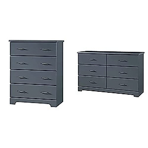 Storkcraft Brookside 4 Drawer Dresser (Gray) & Storkcraft Brookside 6 Drawer Double Dresser, Nursery Chest, Storage Dresser with Drawers, Universal Design, Gray