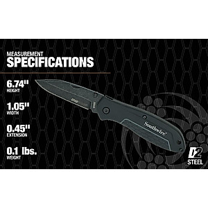 Southwire Tools & Equipment DPKD2 EDGEFORCE Pocket Knife, 3.26" blade, D2 Steel, Stonewash Black Oxide Finish For Corrosion Resistance- Smooth Blade For Everyday Use