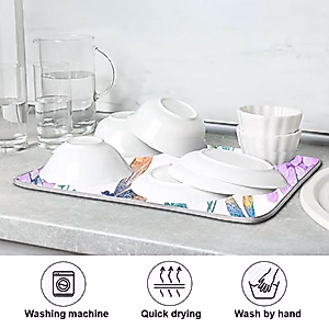 ZzWwR Beautiful Hydrangeas Dragonflies Floral 16 x 18 Inches Absorbent Dish Drying Mat Microfiber Kitchen Countertop Table Protector Multi-Purpose Counter Rack Sink Drainer Pad