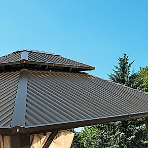 Aoodor 10' x 12' Gazebo Hardtop Roof, Aluminum Frame with Mosquito Netting and Curtain for Garden Patio, Black