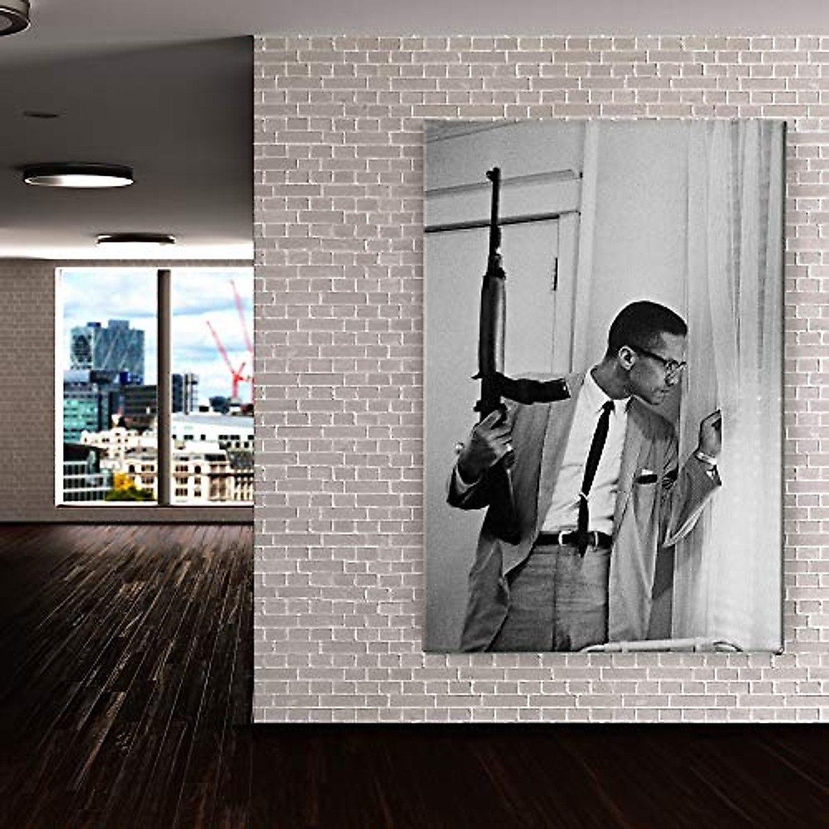 Malcolm X Gun Canvas Art Wall Art Home Decor (24in x 36in Modern Black Framed)
