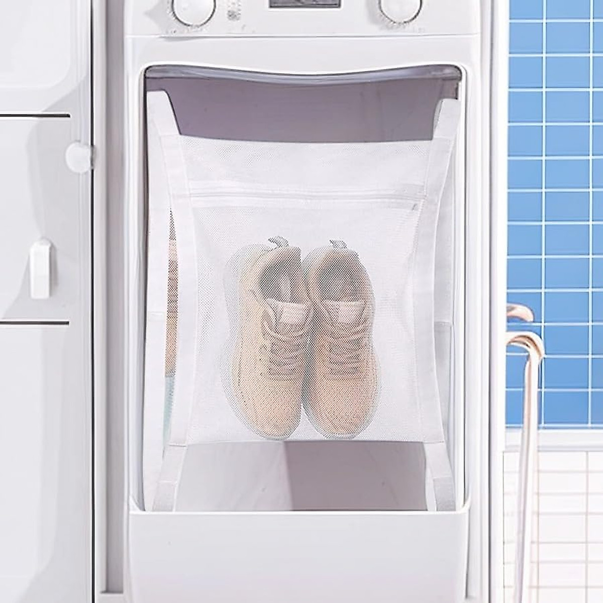 Sneaker Dryering & Washing Machine Bag, Dryer for Shoes, Clothing & Laundry - Elastic Strap Adjuster for Most Dryers Machines Door in Laundry Room, Easy Installation