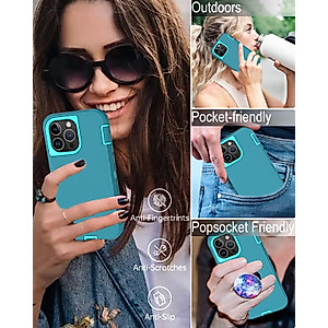 Aliruke for iPhone 13 Pro Max Case, with Screen Protector, Dust-Proof Port Cover, Full-Body Non-Slip Silicone Rubber Covered, Military Grade Drop-Proof Shockproof Phone Case, Mint/Teal