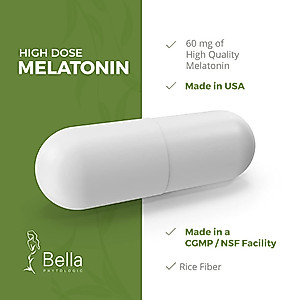 Melatonin Pure 60mg – High Potency Nighttime Sleep Aid for Deep Rest, Relaxation, Jet Lag & Stress Relief – Fast-Acting, Non-Habit Forming, Drug-Free, Made in USA (60 Capsules)