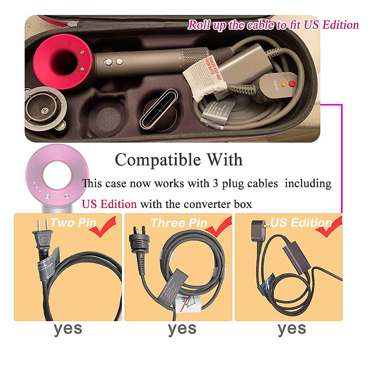 RLSOCO Hard Case for Dyson Supersonic Hair Dryer HD15 HD08 HD07 HD03 HD01 Nural, Portable Travel Storage Bag for Dyson Supersonic Hair Dryer - Fits Complete Supersonic Accessories (Black)