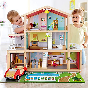 Hape Doll Family Mansion| Award Winning 10 Bedroom Doll House, Wooden Play Mansion with Accessories for Ages 3+ Years