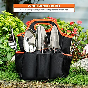 Garden Tools, ENGiNDOT 7 Pcs Stainless Steel Heavy Duty Multi Garden Tool Set, Gardening Tools with Water Proof and Never Mould Tote, Gardening Gifts for Men and Women, Indoor and outdoor Plant