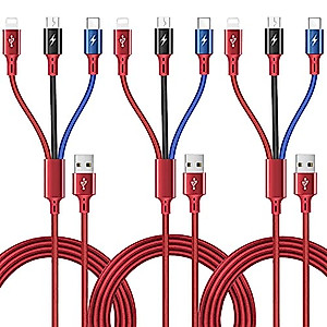 Multi Charging Cable 3A, ASICEN 3Pack 5Ft 3-in-1 Nylon Braided Fast USB Charger Cord for IP/Type C/Micro USB Port for Phone 13 Pro Max/12/11/Xs/X/8/7/6/se/Samsung Galaxy/Huawei/LG/HTC/OnePlus/Tablets