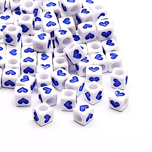 NHBT YU 6mm Mixed Blue Heart Acrylic Beads Alphabet Square Cube Spacer Loose Beads for Jewelry Making DIY Handmade Bracelet Necklace T719 (Item Diameter : 500Pcs)